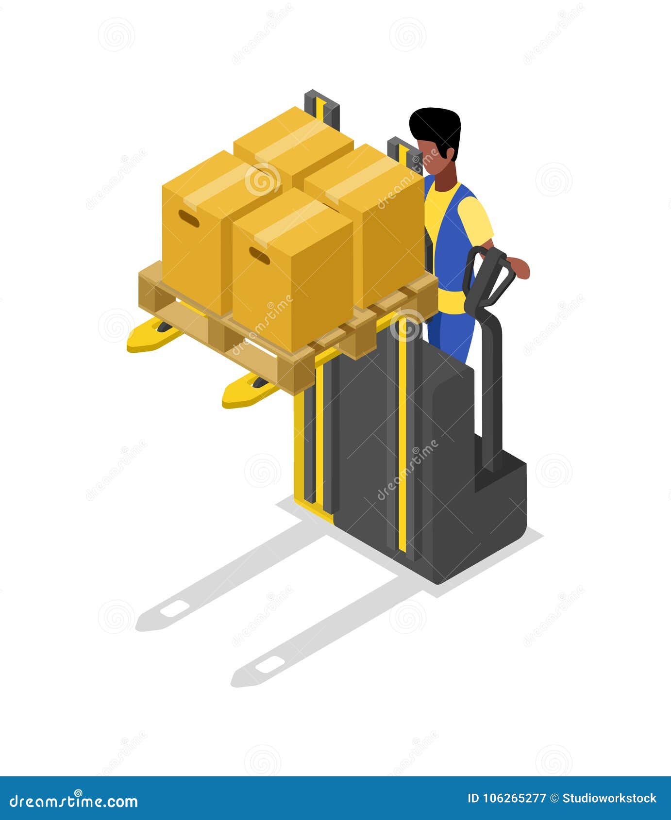 Forklift Cart Loading Boxes Isometric 3D Icon Stock Vector ...