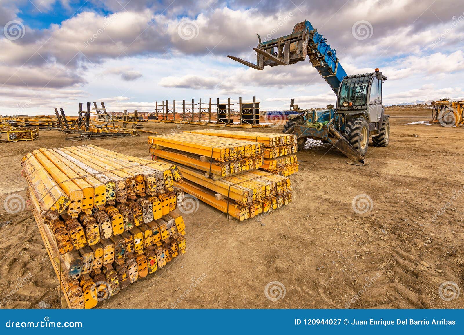 Forklift On A Construction Site, Preparing To Raise Construction Parts ...