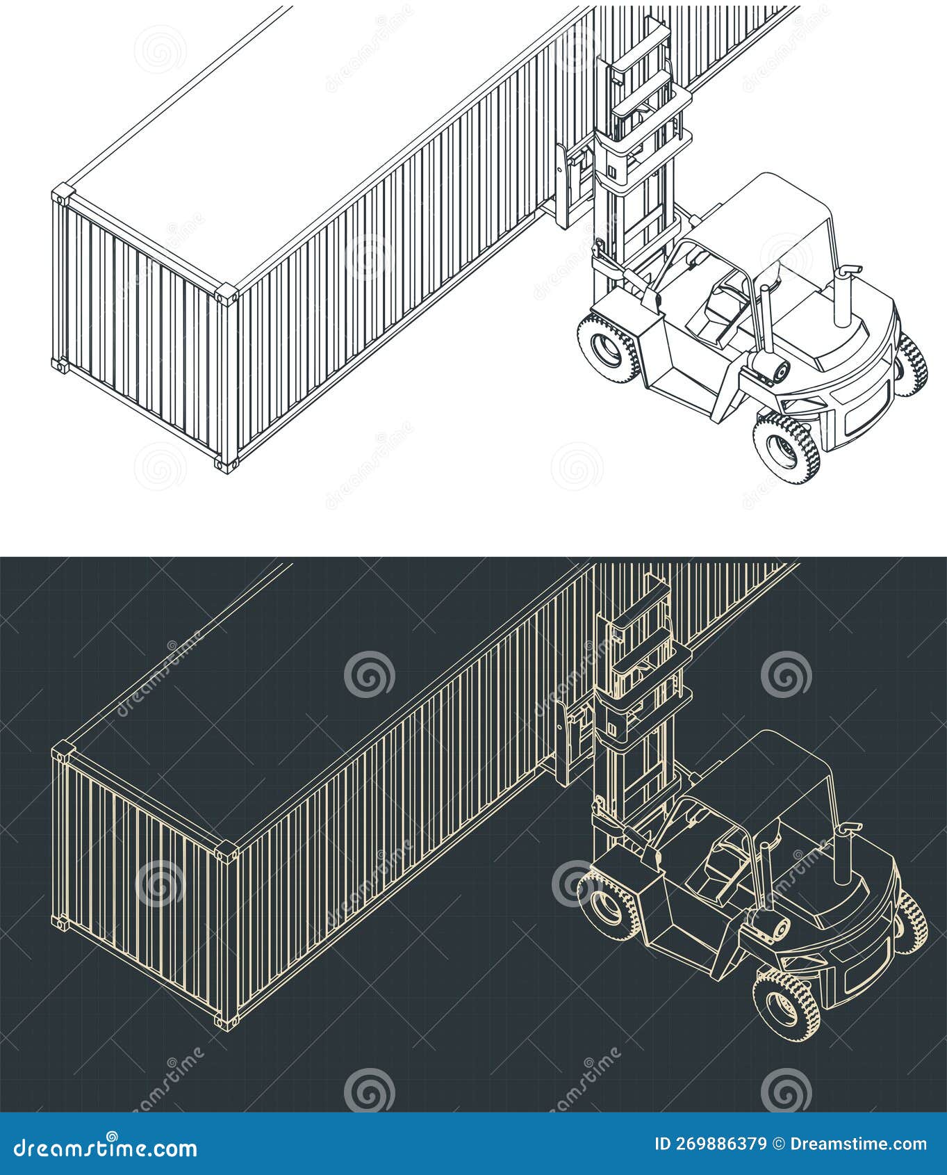 Forklift and Container Close-up Stock Vector - Illustration of vehicle ...