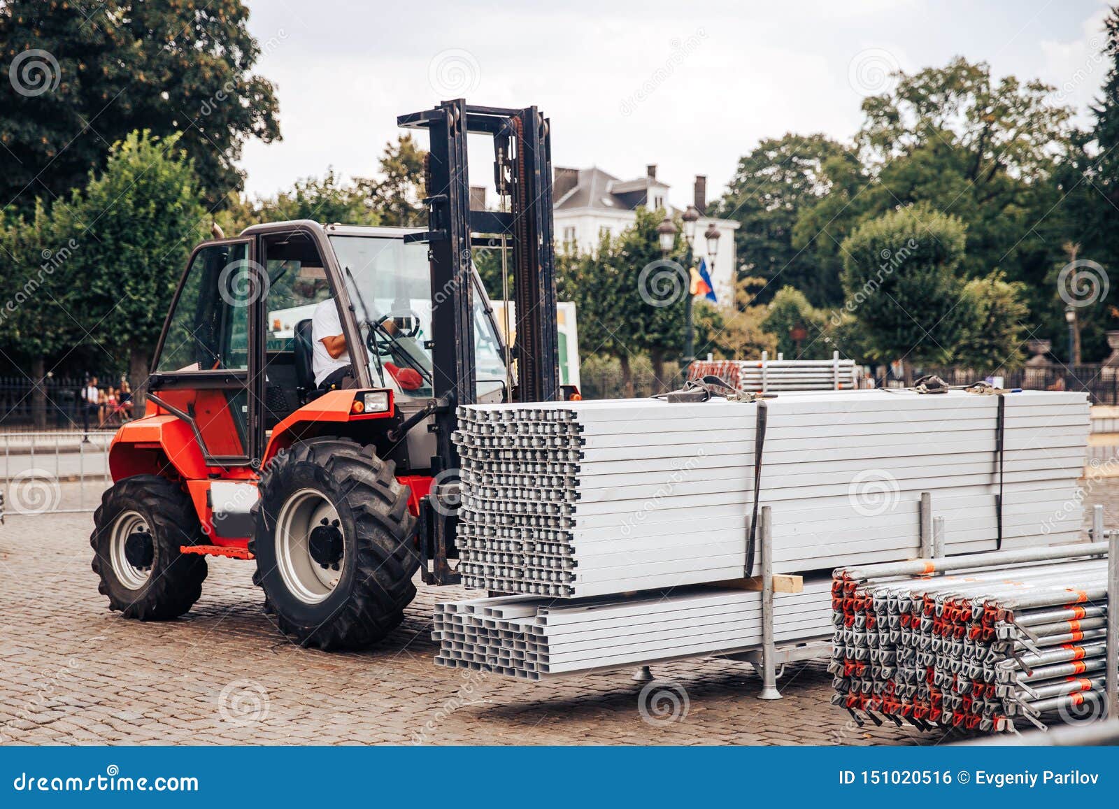 Forklift Delivers Metal Profile from Warehouse for Construction of ...