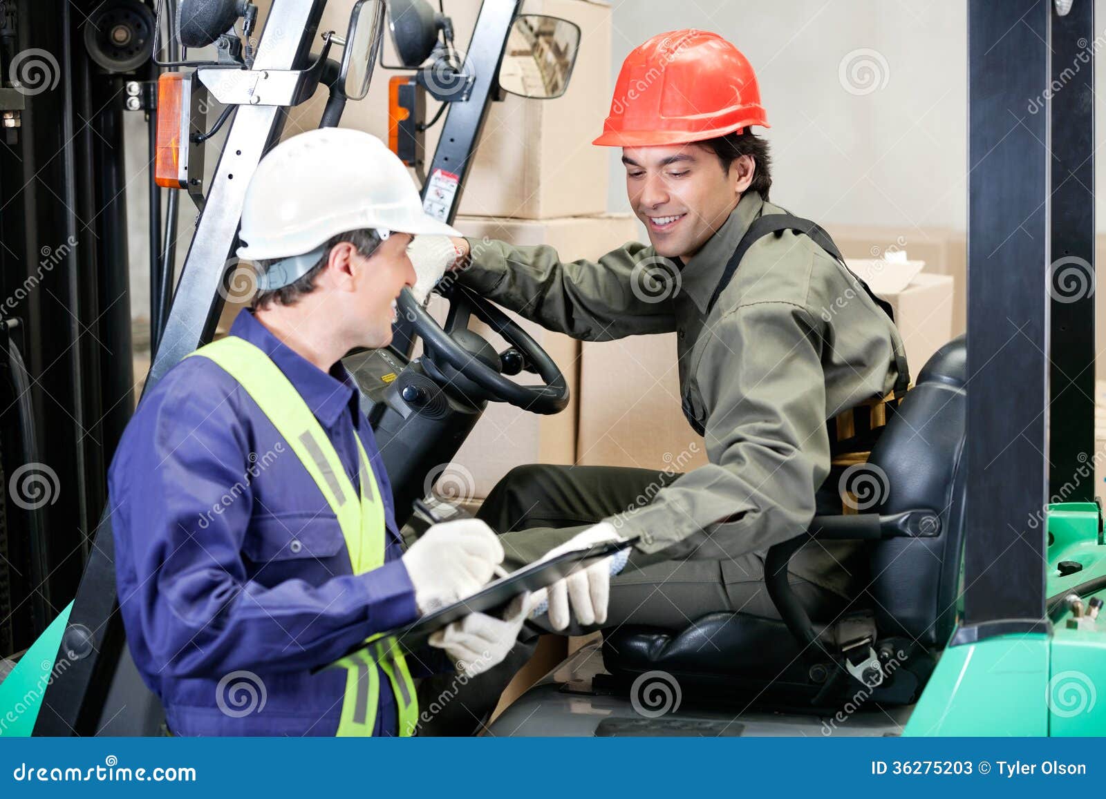 Forklift Driver Communicating with Supervisor Stock Image - Image of ...