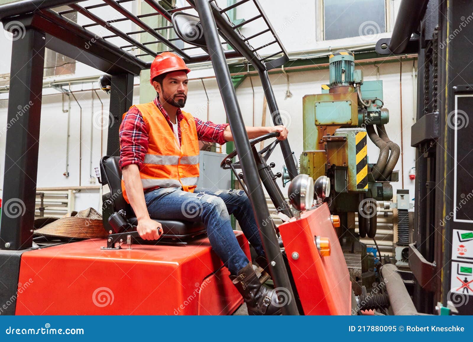 Forklift Driver on the Forklift in the Warehouse Stock Image - Image of ...