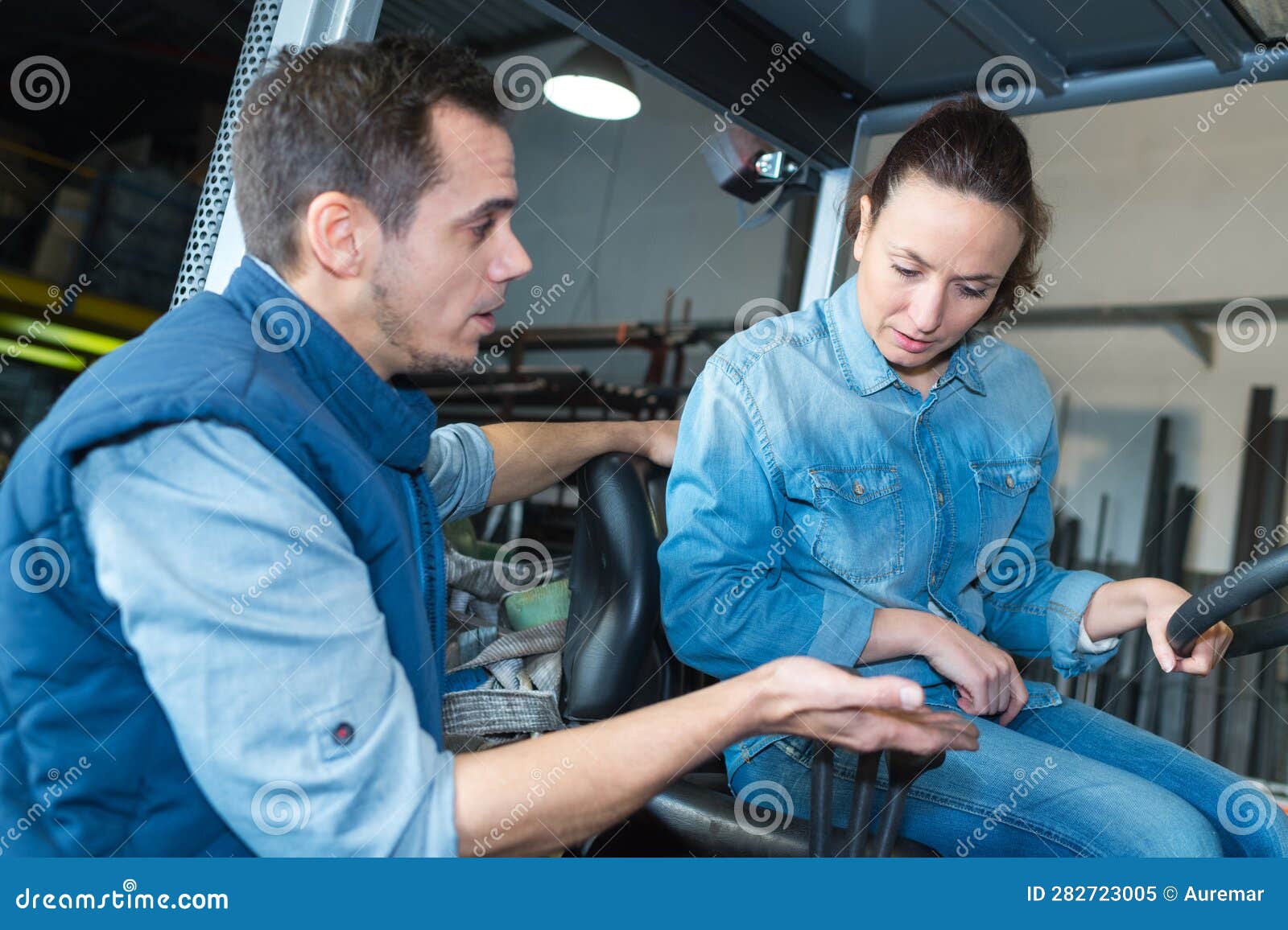 Forklift Driver and Supervisor with at Warehouse Stock Image - Image of ...