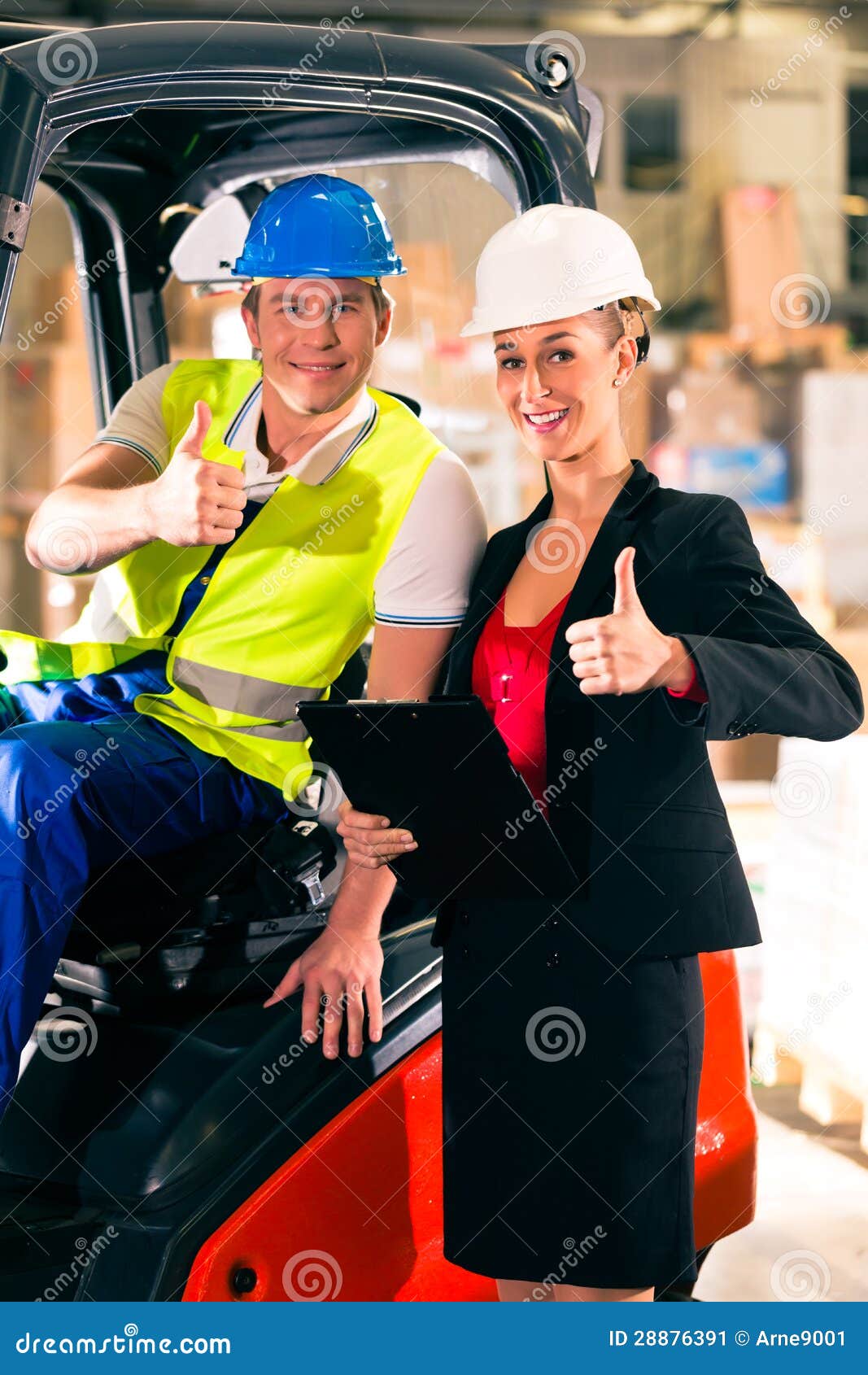 Forklift Driver and Supervisor at Warehouse Stock Image - Image of ...