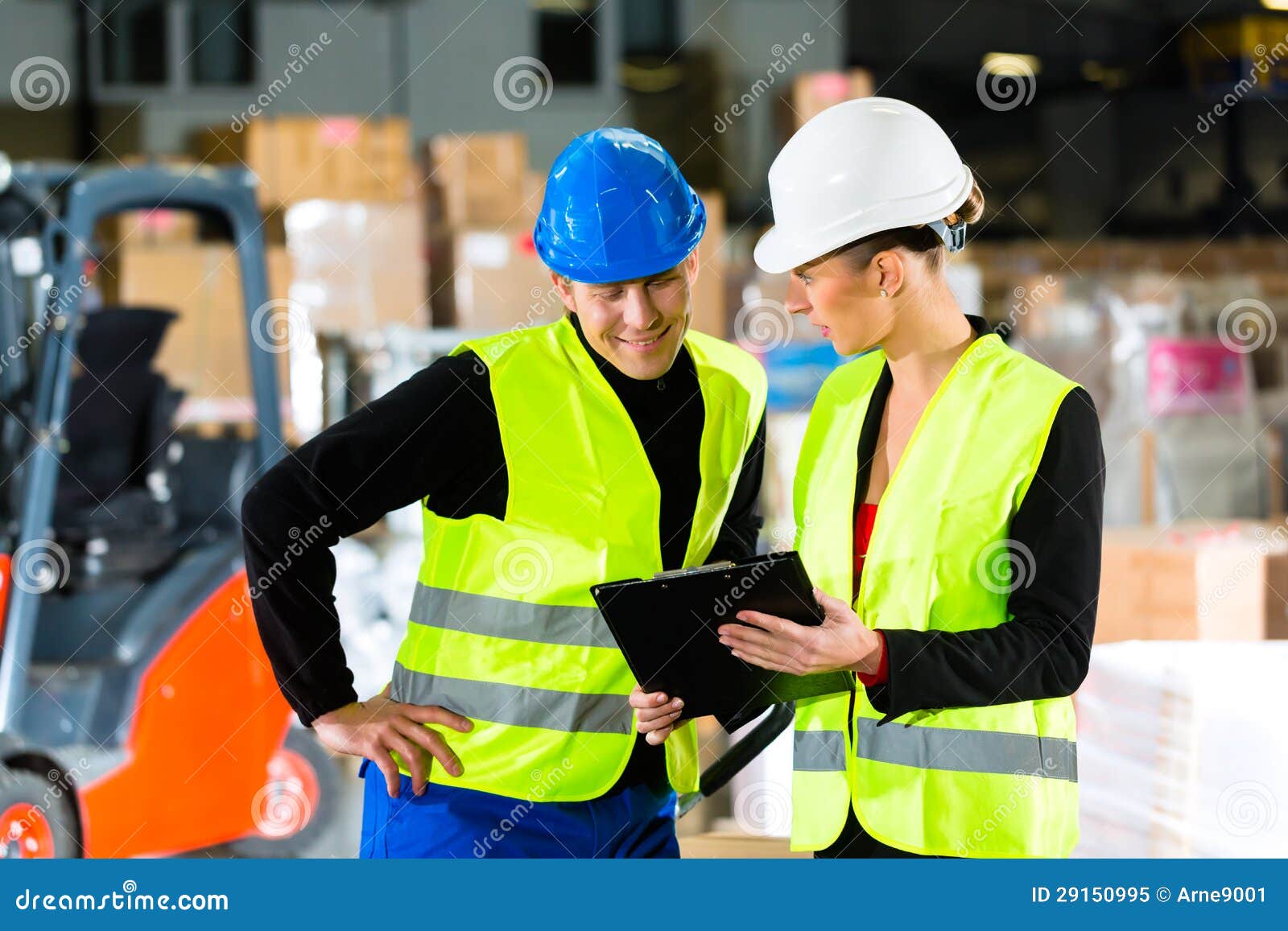 Forklift Driver and Supervisor at Warehouse Stock Image - Image of ...