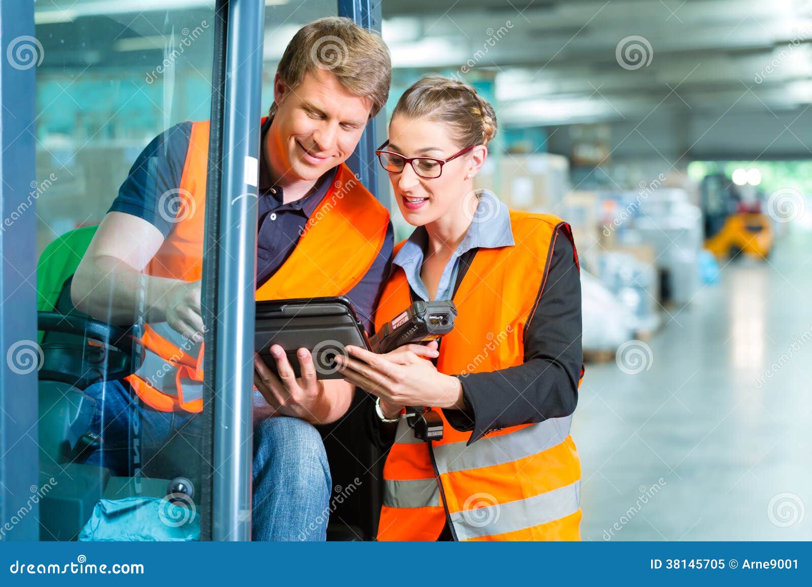Forklift Driver and Supervisor at Warehouse Stock Image - Image of ...