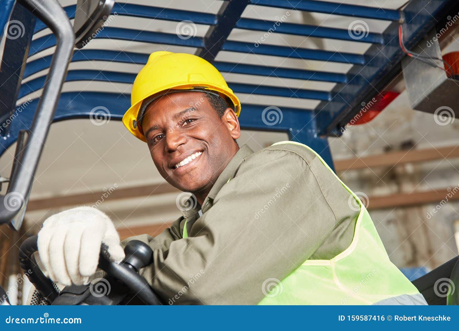Forklift Driver Works in the Warehouse Stock Photo - Image of shipping ...