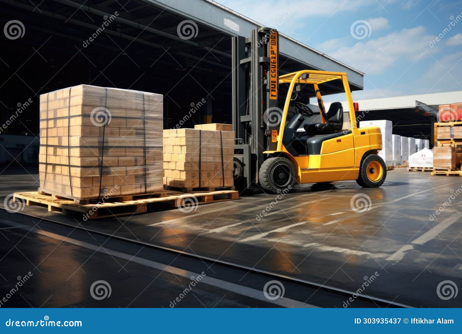 A Forklift Efficiently Transports Pallets in a Warehouse, Forklift ...