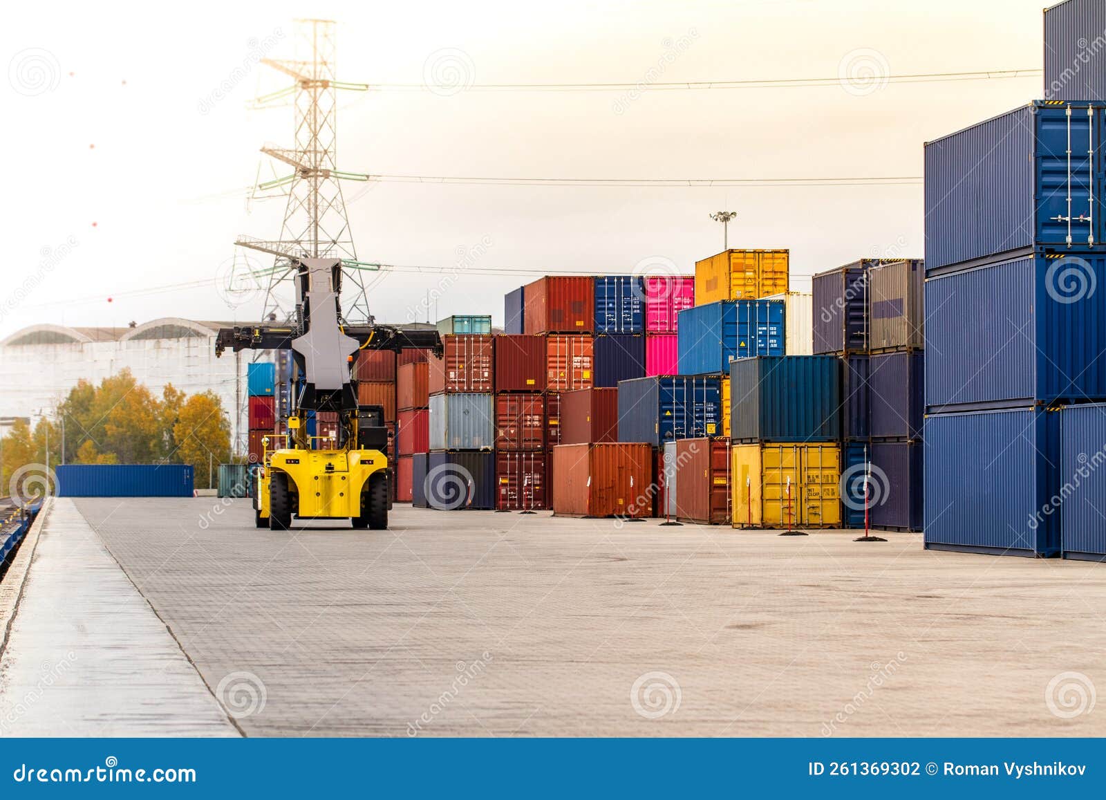 Forklift Handling Cargo Container. Freight Container Loading. Container ...
