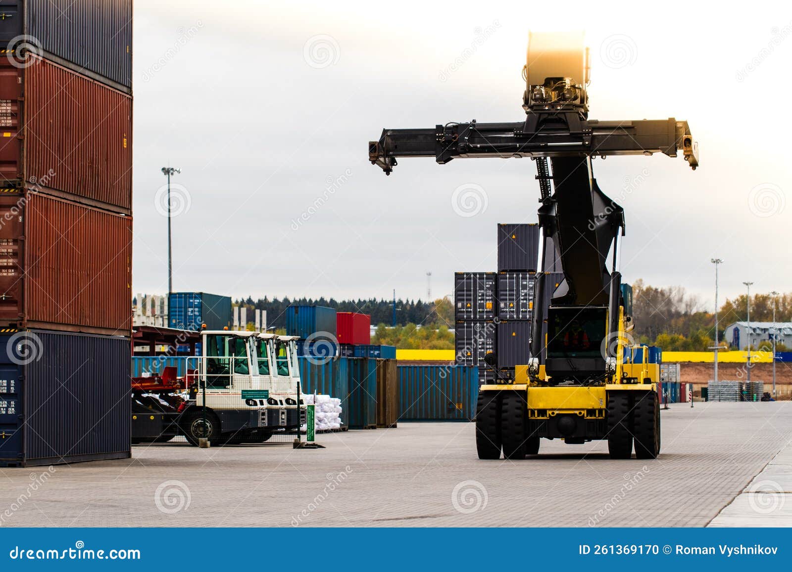 Forklift Handling Cargo Container. Stock Photo - Image of harbor, stack ...