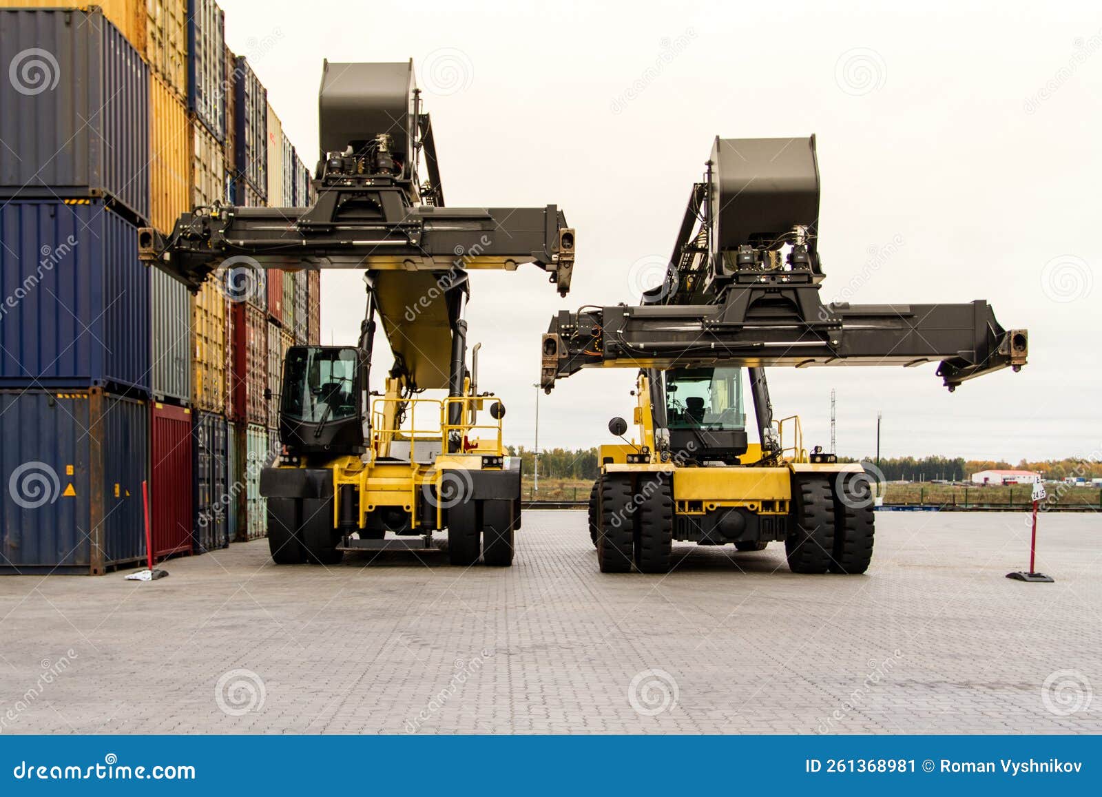 Forklift Handling Cargo Container. Freight Container Loading Stock ...