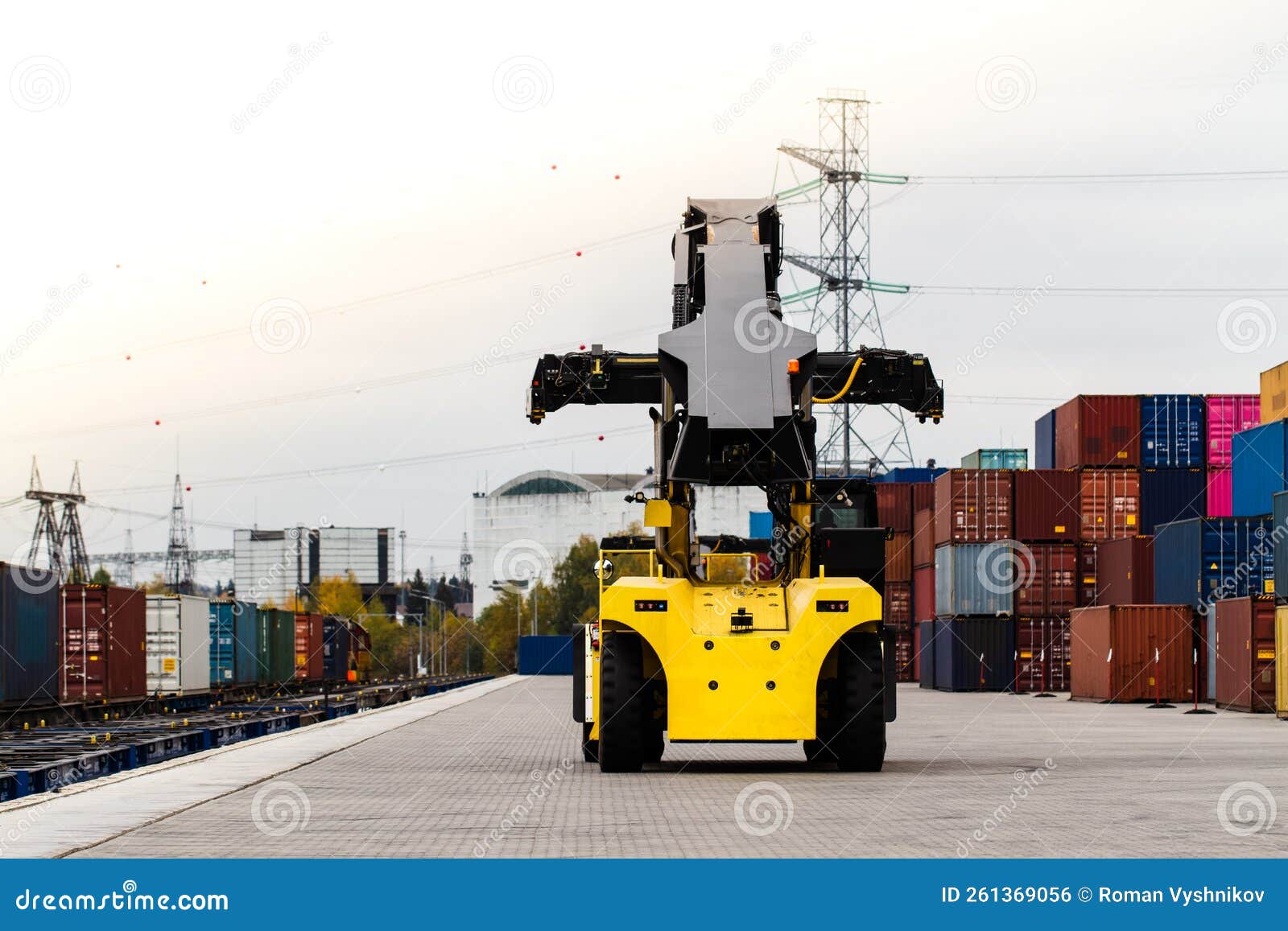 Forklift Handling Cargo Container. Freight Container Loading Stock ...