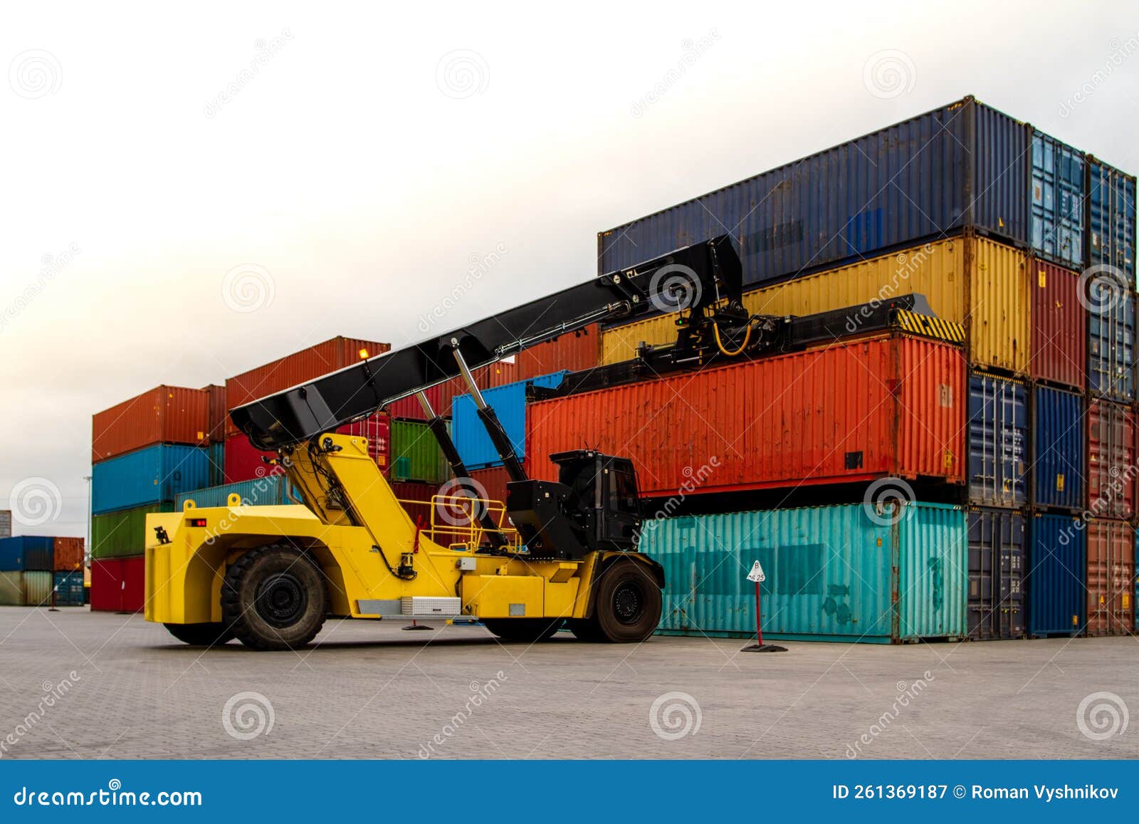 Forklift Handling Cargo Container. Freight Container Loading Stock ...