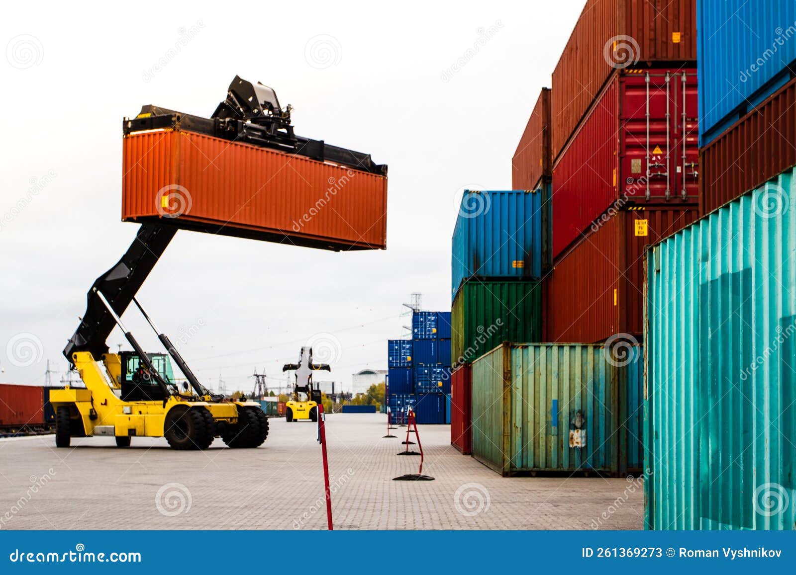 Forklift Handling Cargo Container. Freight Container Loading Stock ...