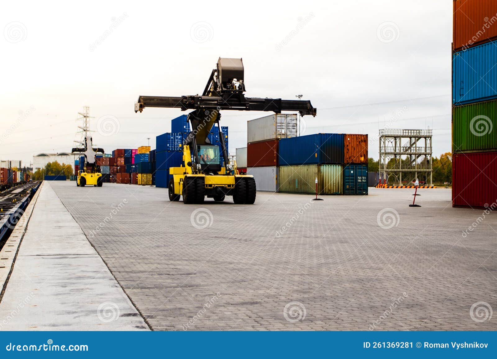 Forklift Handling Cargo Container. Freight Container Loading Stock ...