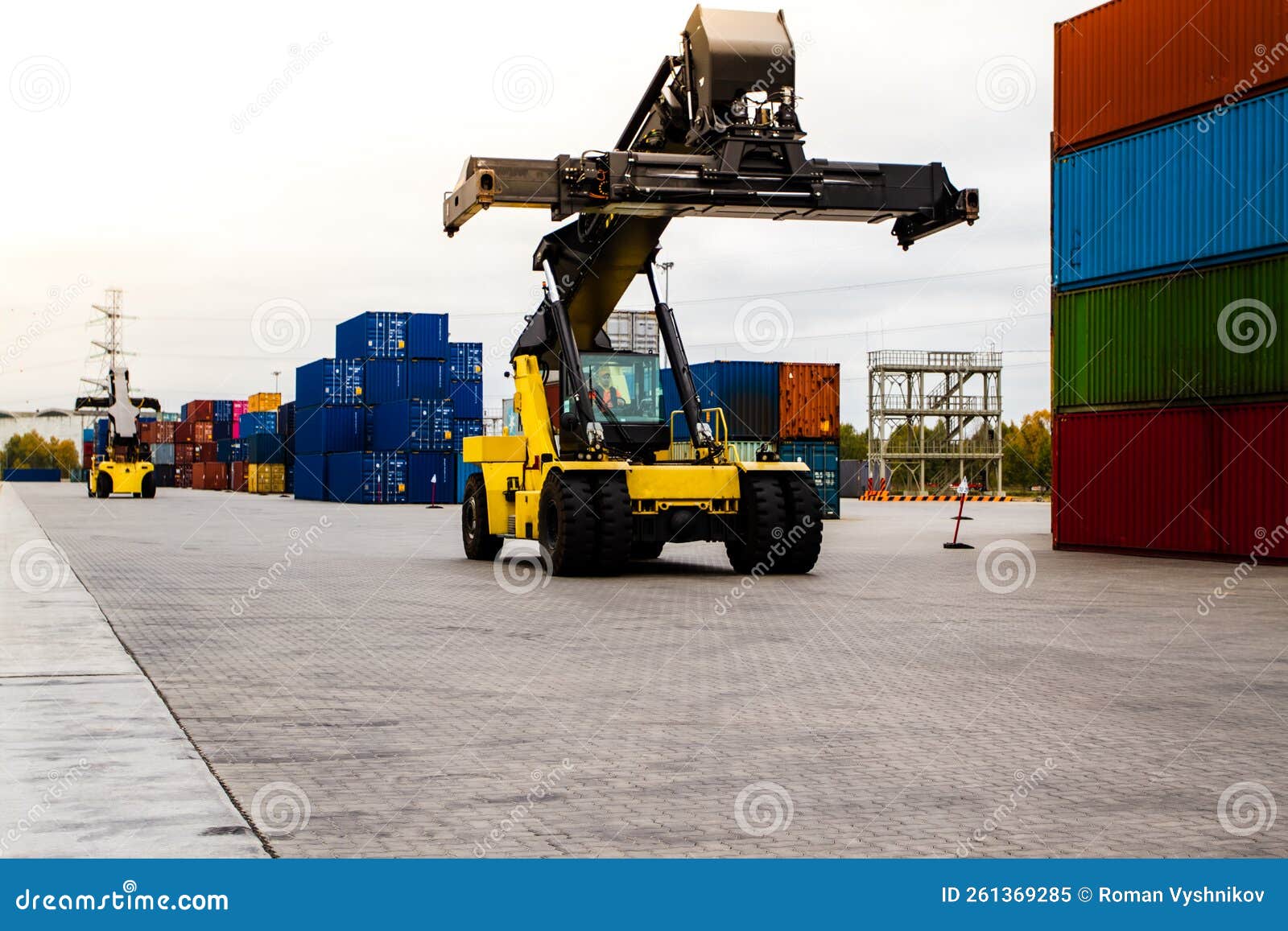 Forklift Handling Cargo Container. Freight Container Loading Stock ...