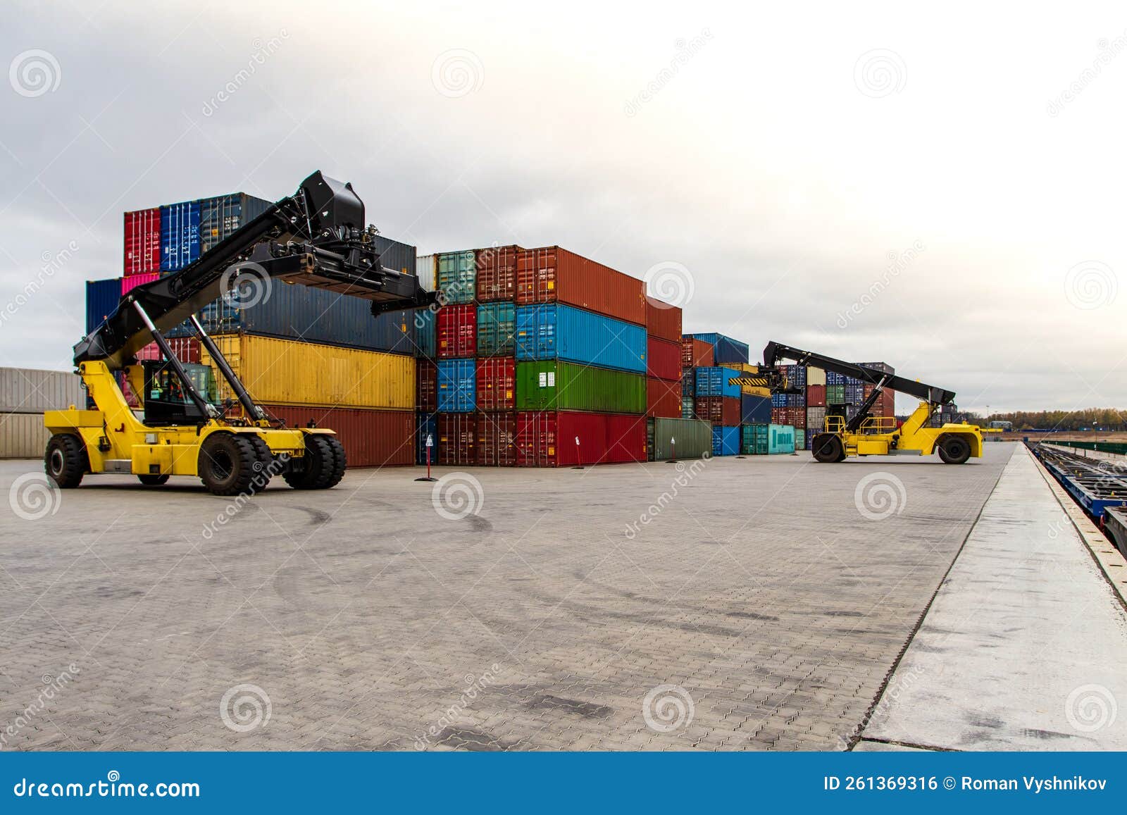 Forklift Handling Cargo Container. Freight Container Loading Stock ...