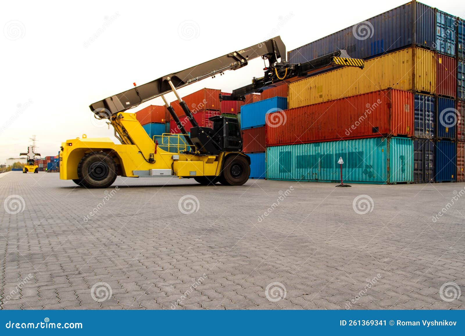 Forklift Handling Cargo Container. Freight Container Loading Stock ...
