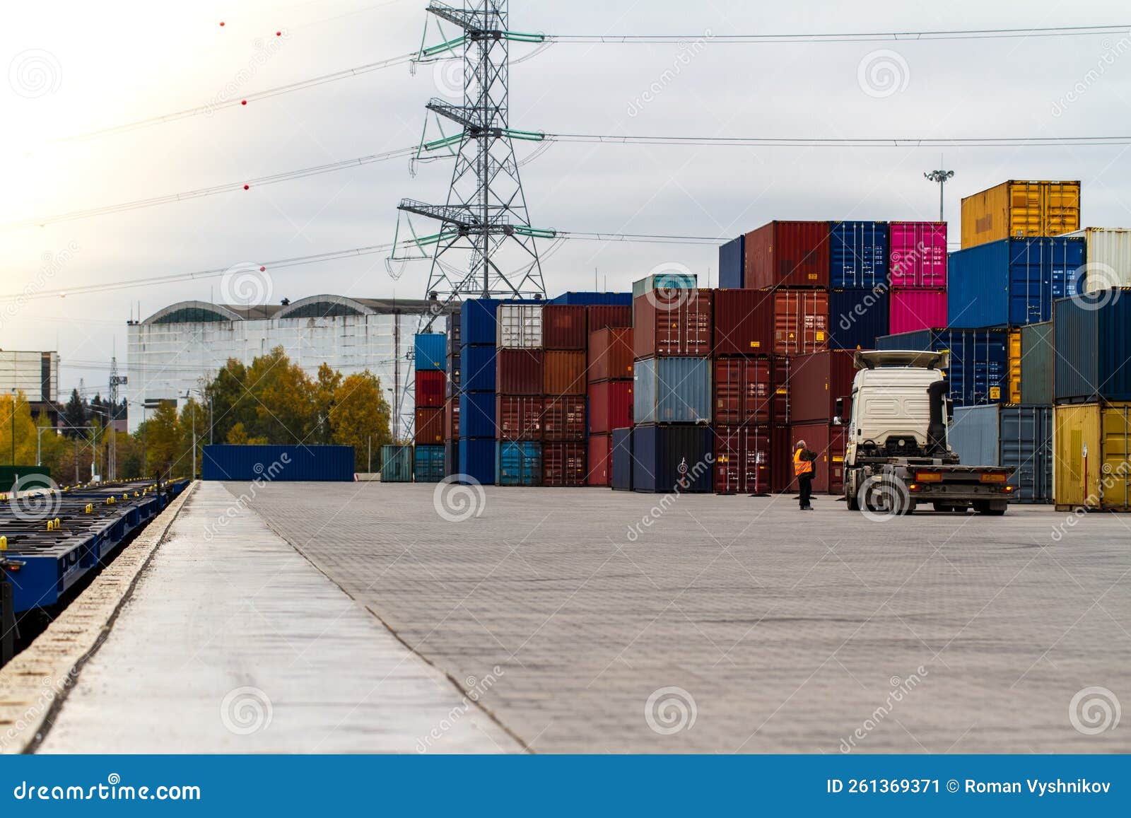 Forklift Handling Cargo Container. Freight Container Loading Stock ...