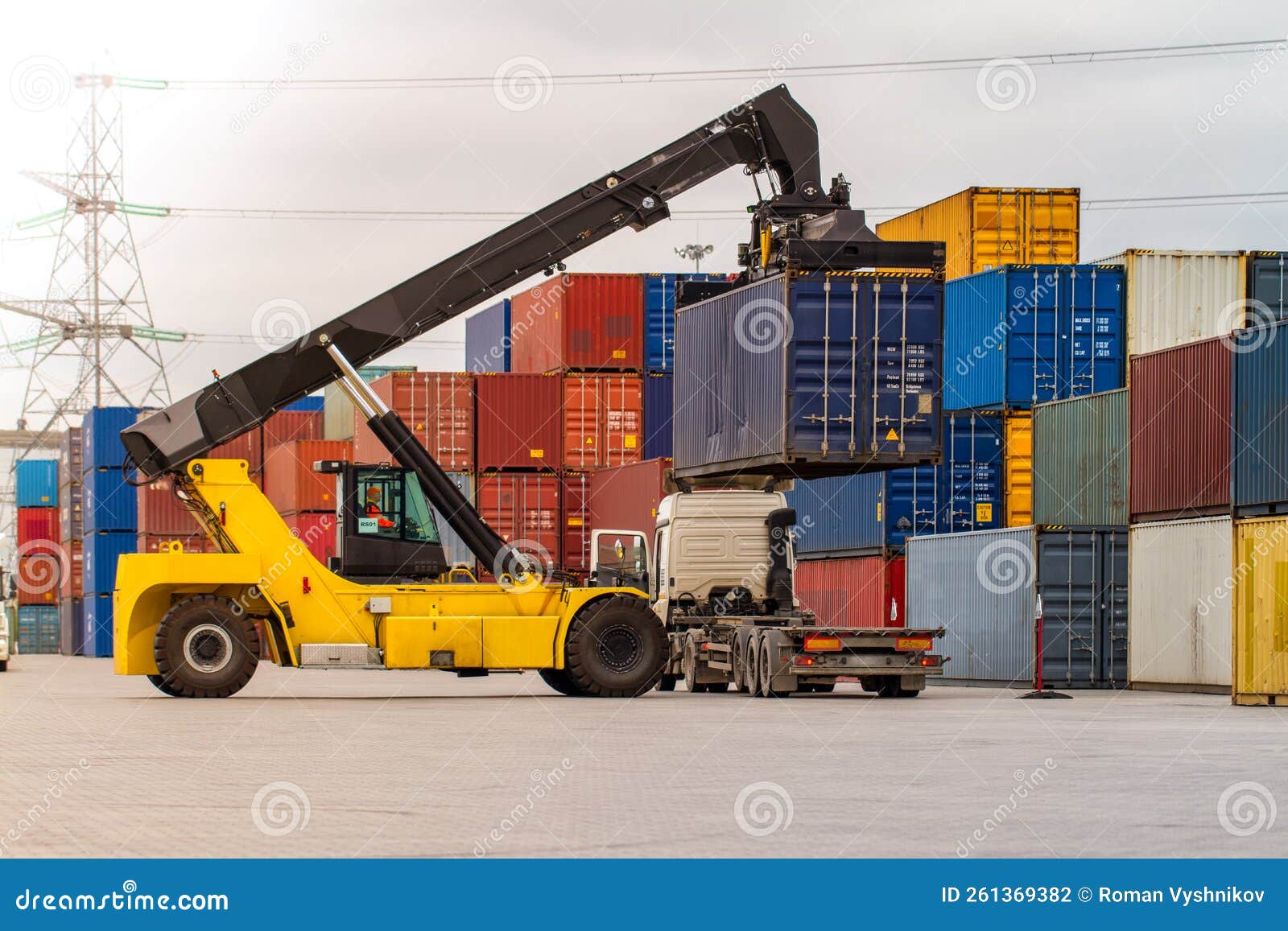 Forklift Handling Cargo Container. Freight Container Loading Stock ...