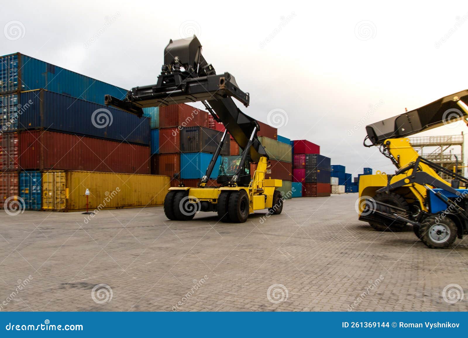 Forklift Handling Cargo Container. Stock Photo - Image of logistic ...
