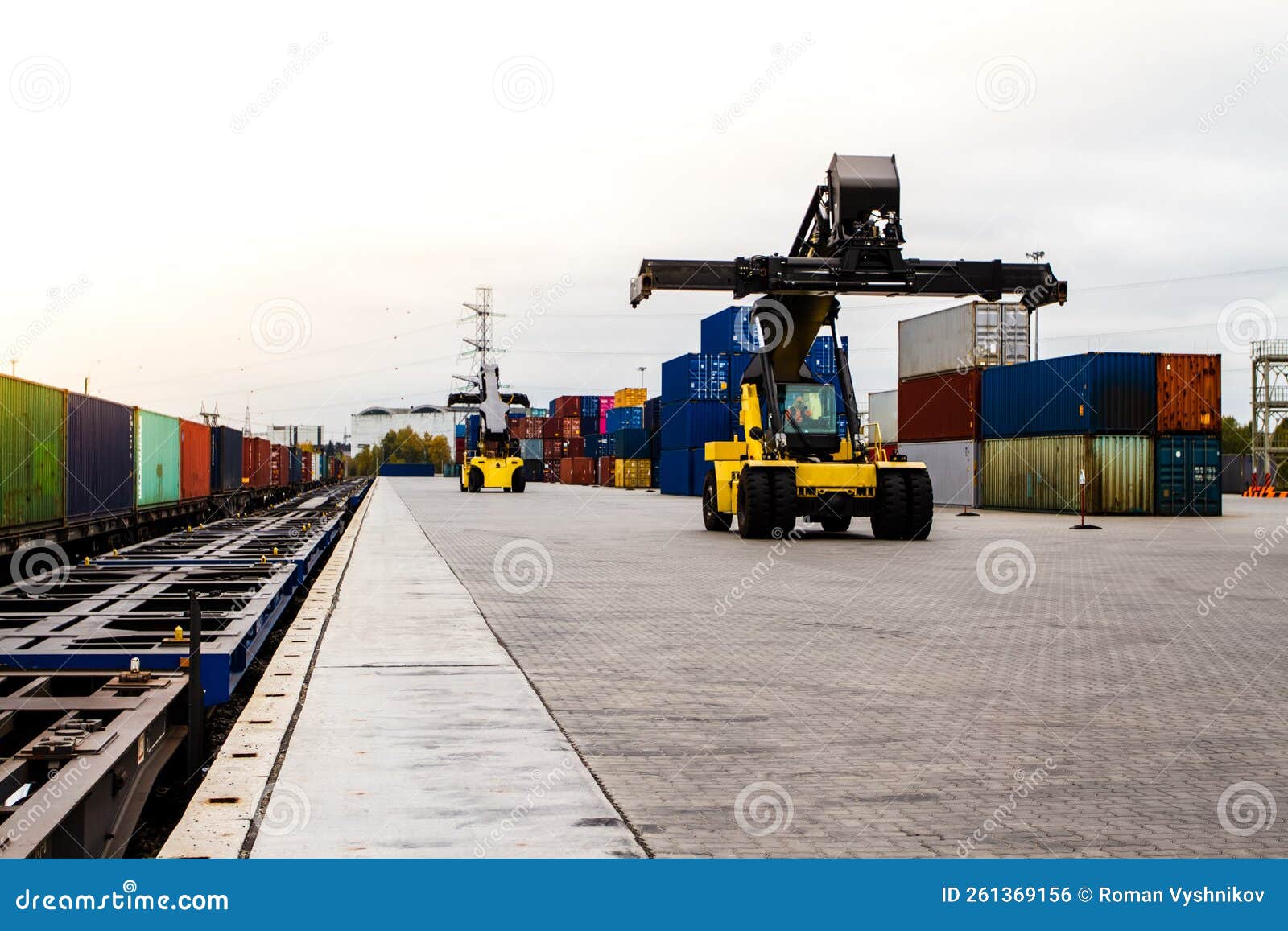 Forklift Handling Cargo Container. Stock Photo - Image of trade ...