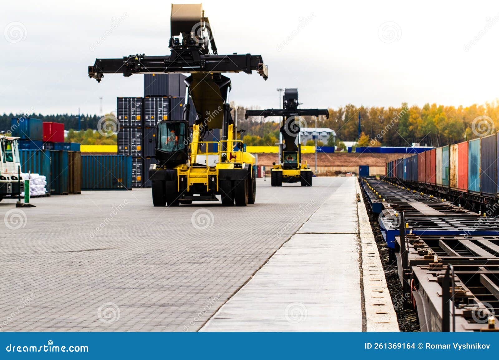 Forklift Handling Cargo Container. Stock Photo - Image of terminal ...