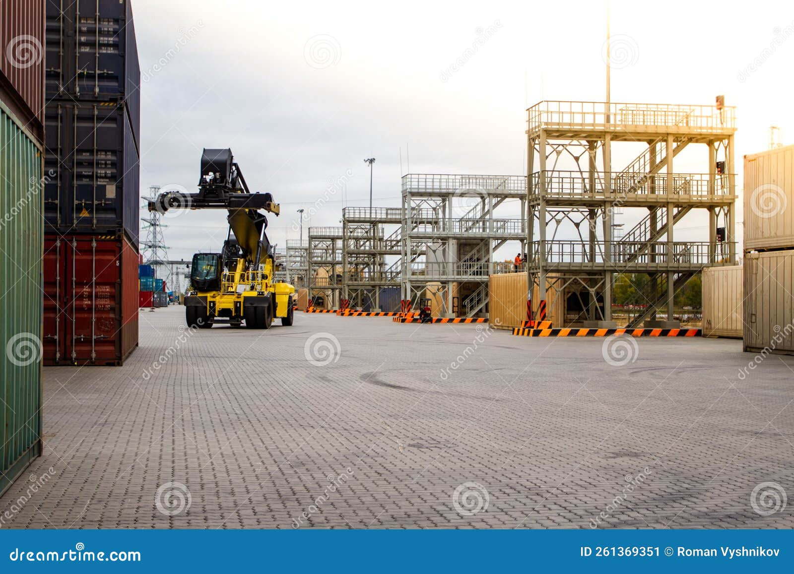 Forklift Handling Cargo Container. Freight Container Loading Stock ...
