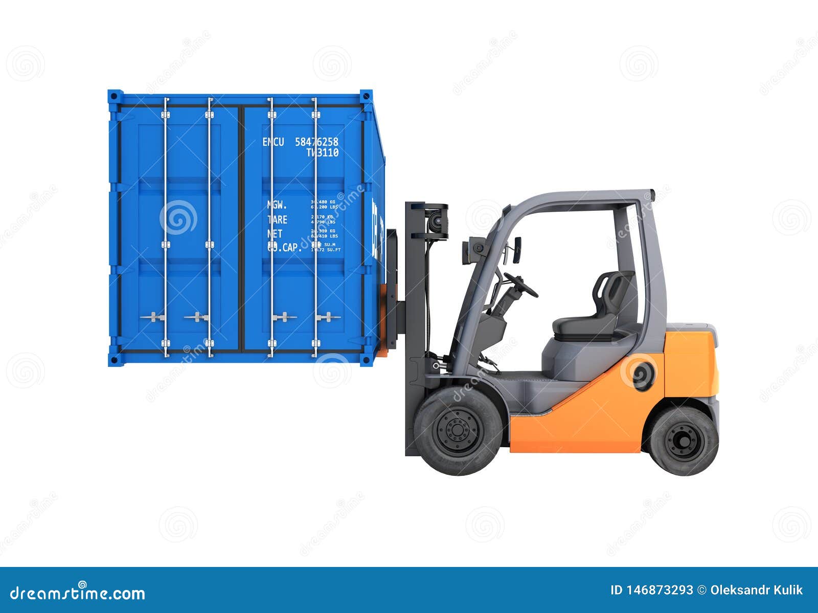 Forklift Handling the Cargo Shipping Container Side View Isolated on ...