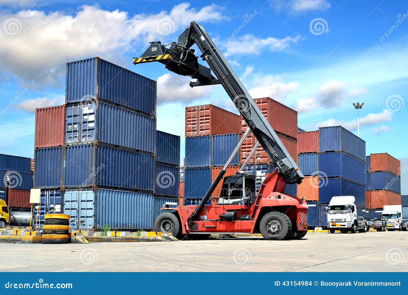 Forklift Handling the Container Stock Photo - Image of container, heavy ...