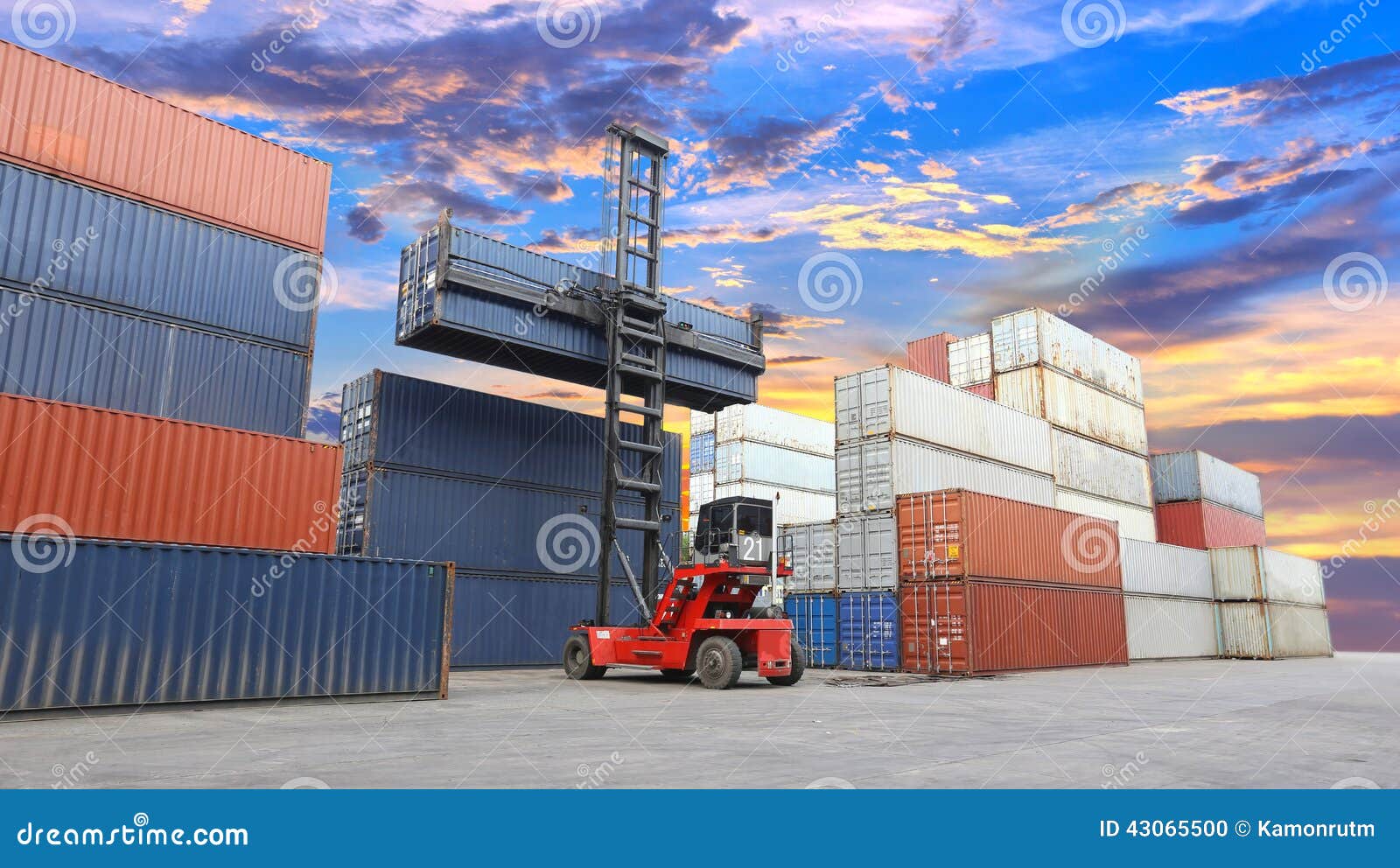 Forklift Handling the Container Box at Dockyard with Beautiful S Stock ...