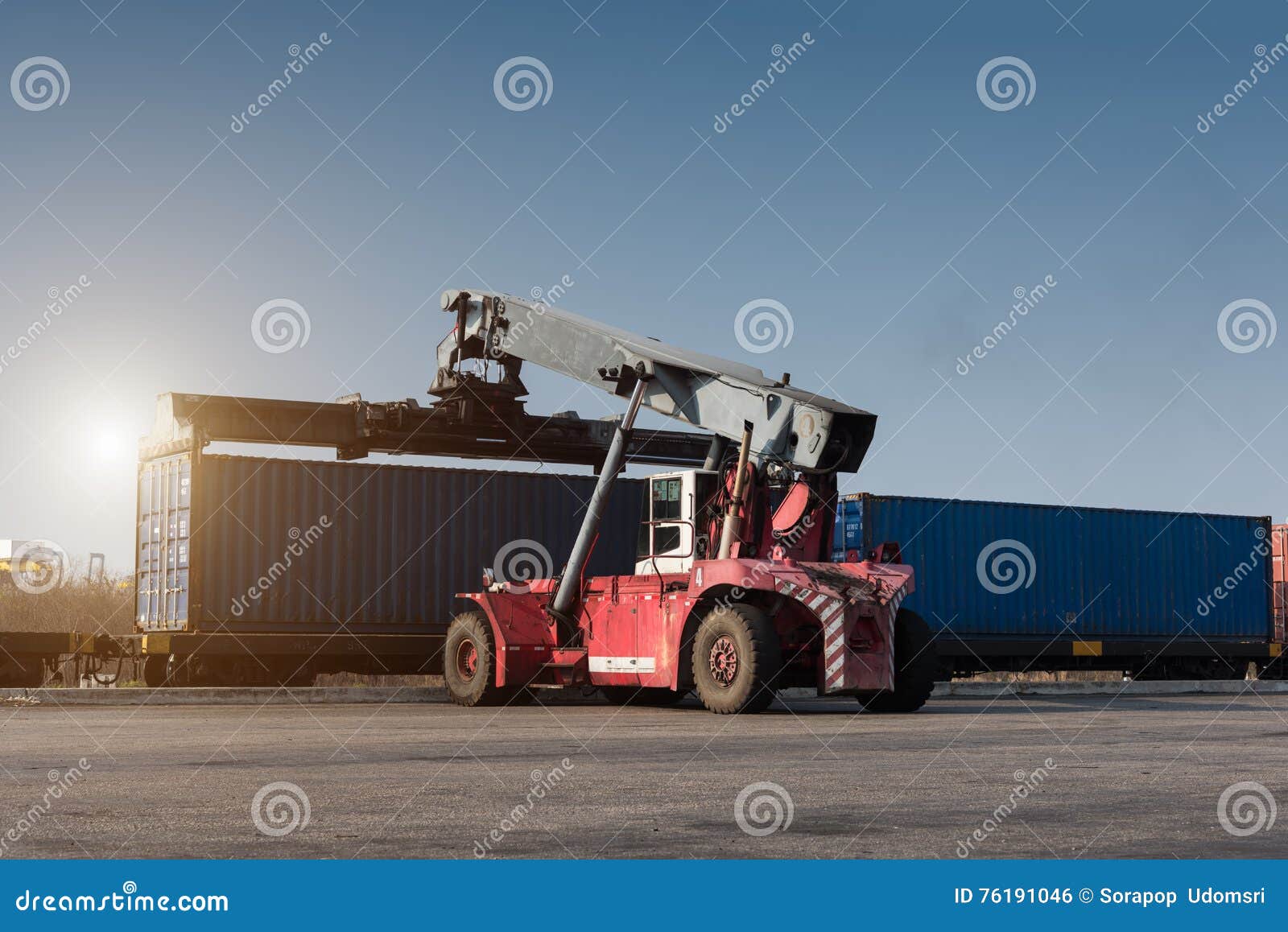 Forklift Handling Container Box Stock Photo - Image of exchange, lifter ...