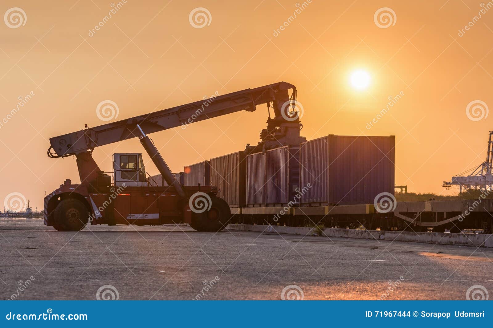 Forklift Handling Container Box Loading Stock Photo - Image of ...