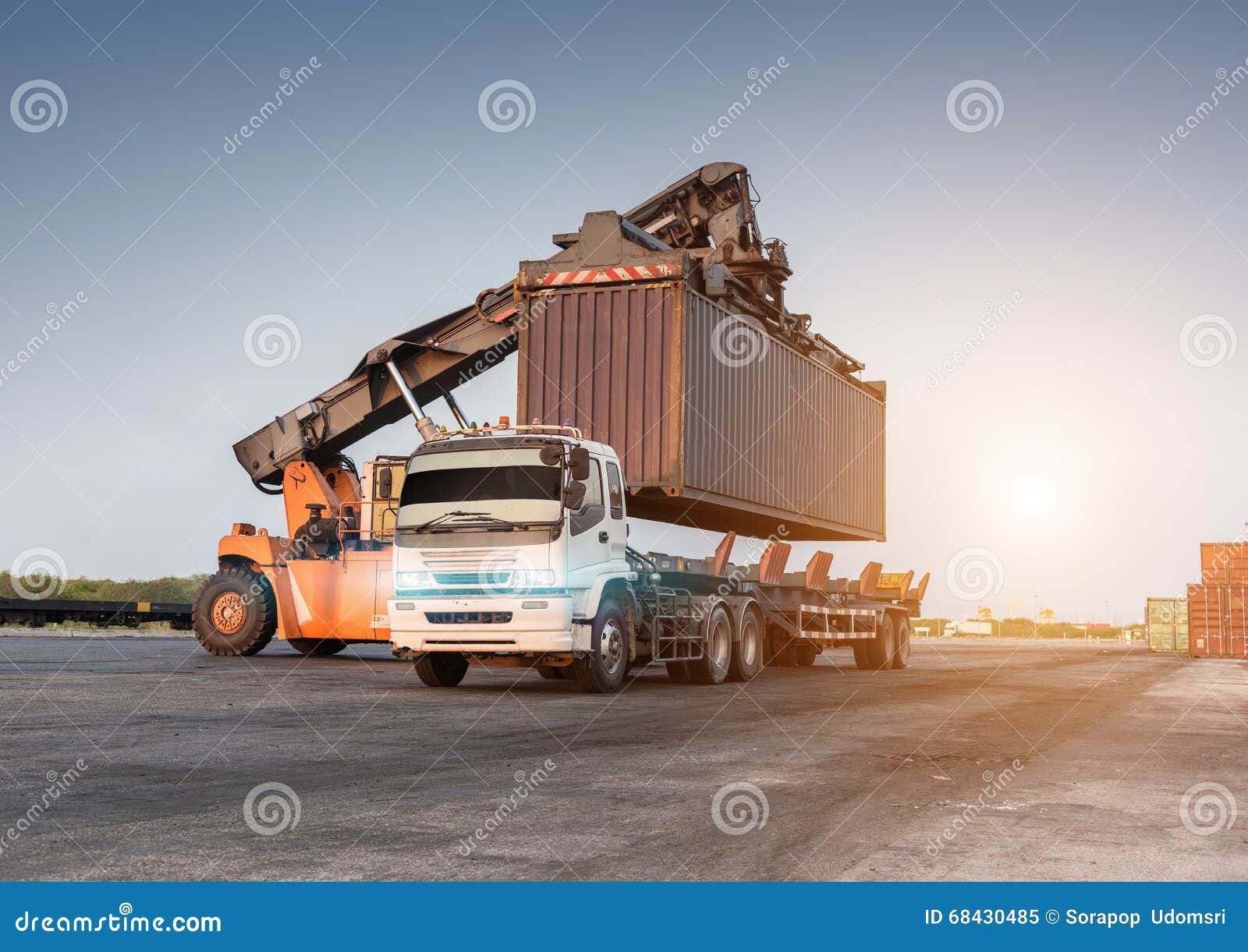 Forklift Handling Container Box Loading Stock Image - Image of industry ...