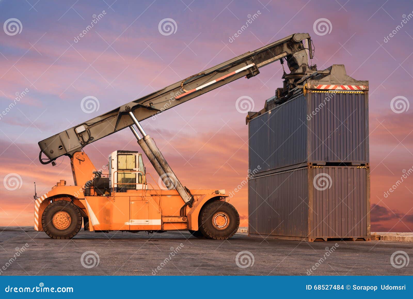 Forklift Handling Container Box Loading Stock Photo - Image of load ...