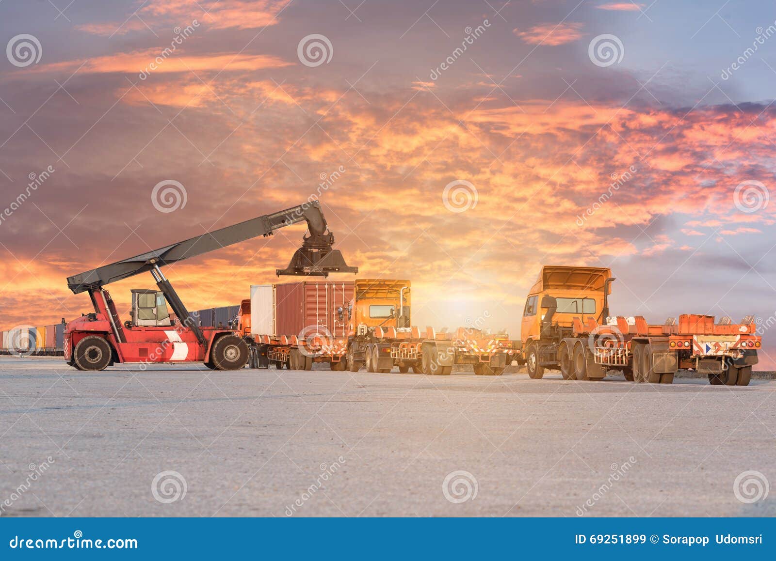 Forklift Handling Container Box Loading Stock Image - Image of lift ...