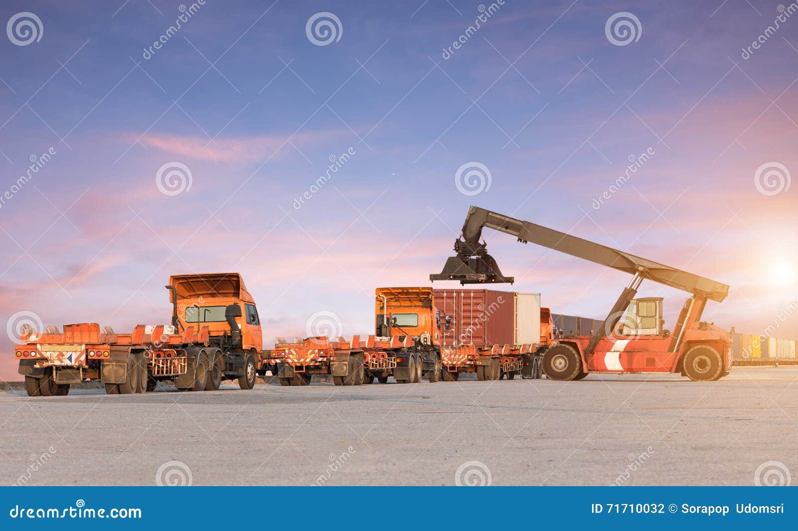 Forklift Handling Container Box Loading Stock Photo - Image of reach ...