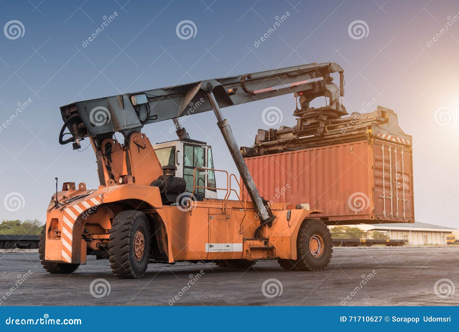 Forklift Handling Container Box Loading Stock Image - Image of carrier ...