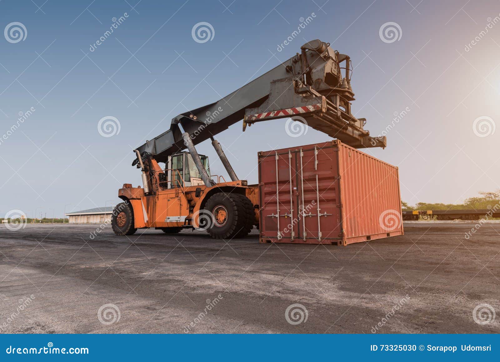 Forklift Handling Container Box Loading Stock Photo - Image of delivery ...