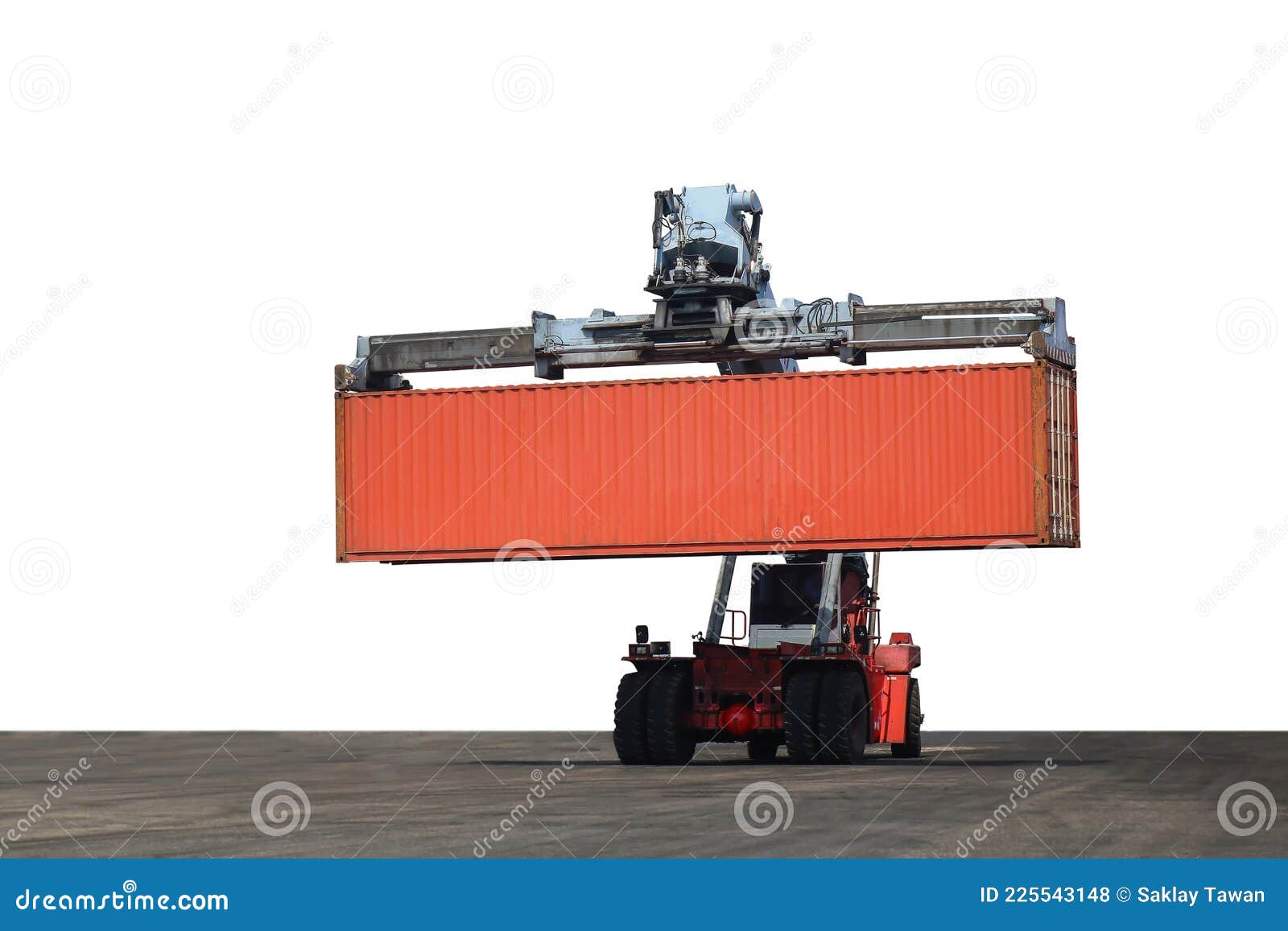 Container Handling. Container Truck Picking Up Container At Yard. Port ...
