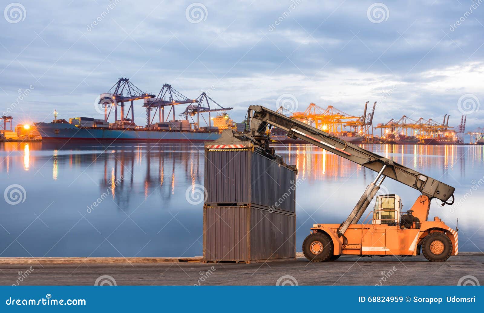 Forklift Handling Container Stock Image - Image of move, import: 68824959