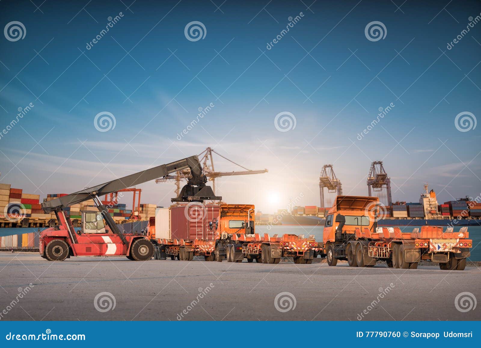 Forklift Handling Container Box Loading Stock Photo - Image of lifter ...