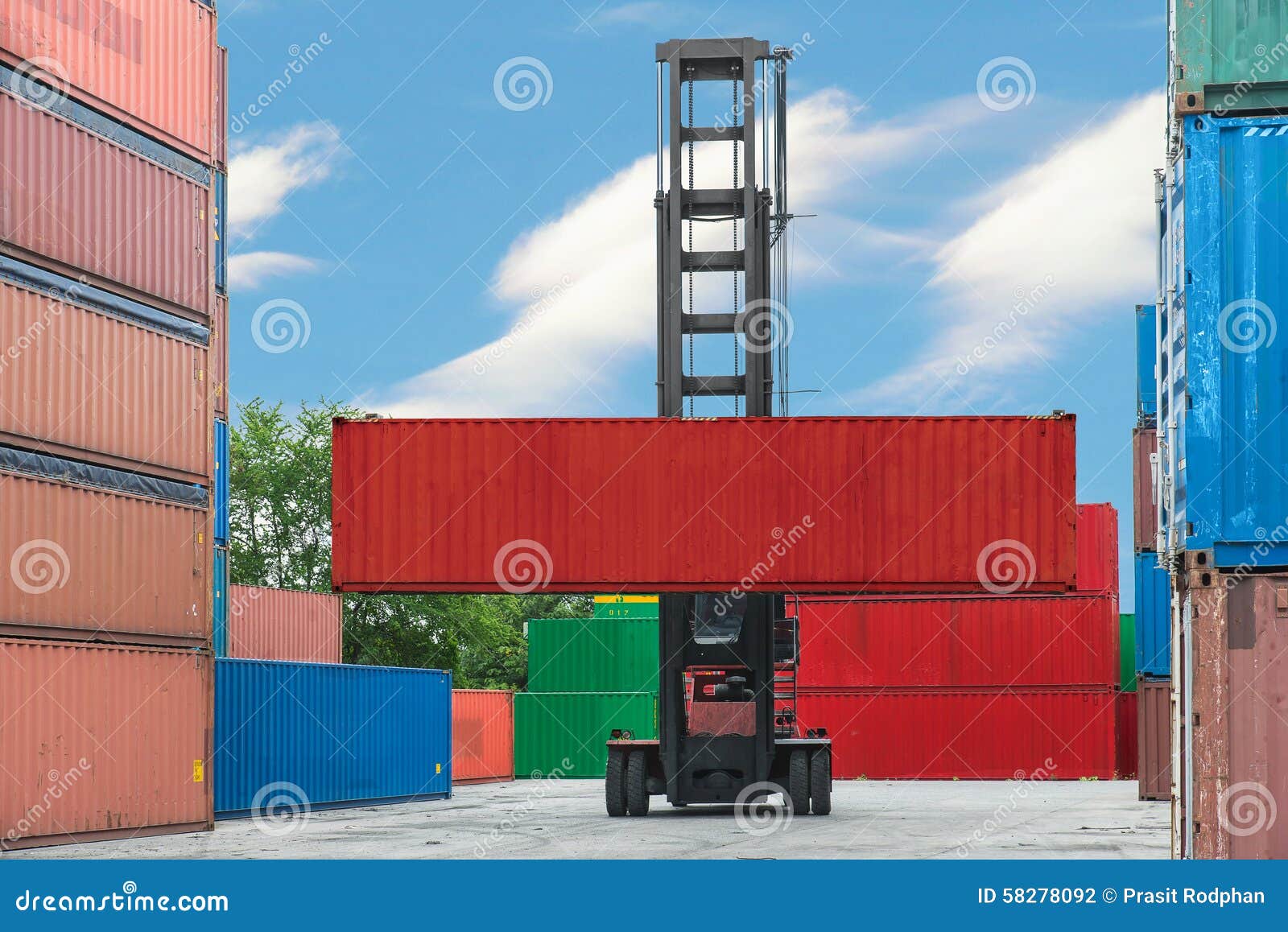 Forklift Handling Container Box Loading To Depot Stock Photo - Image of ...