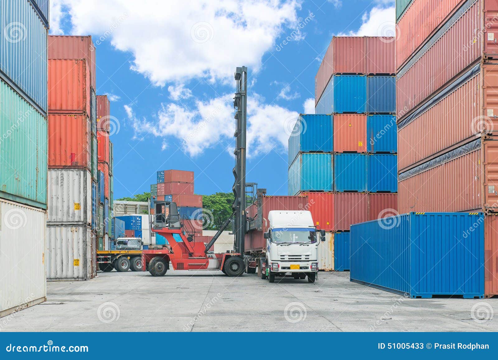 Forklift Handling Container Box Loading To Truck Stock Image - Image of ...