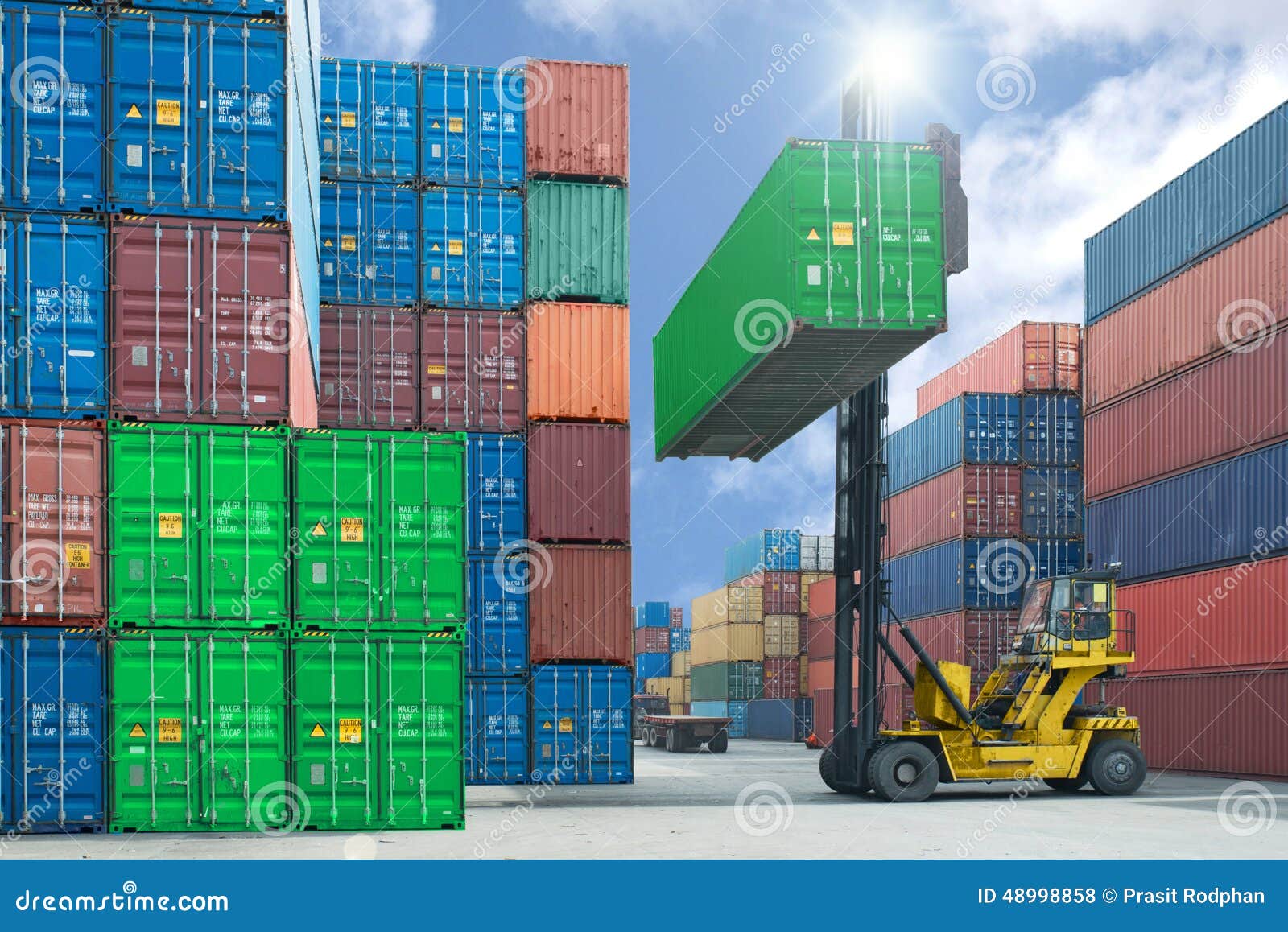 Forklift Handling Container Box Loading To Truck in Import Export ...