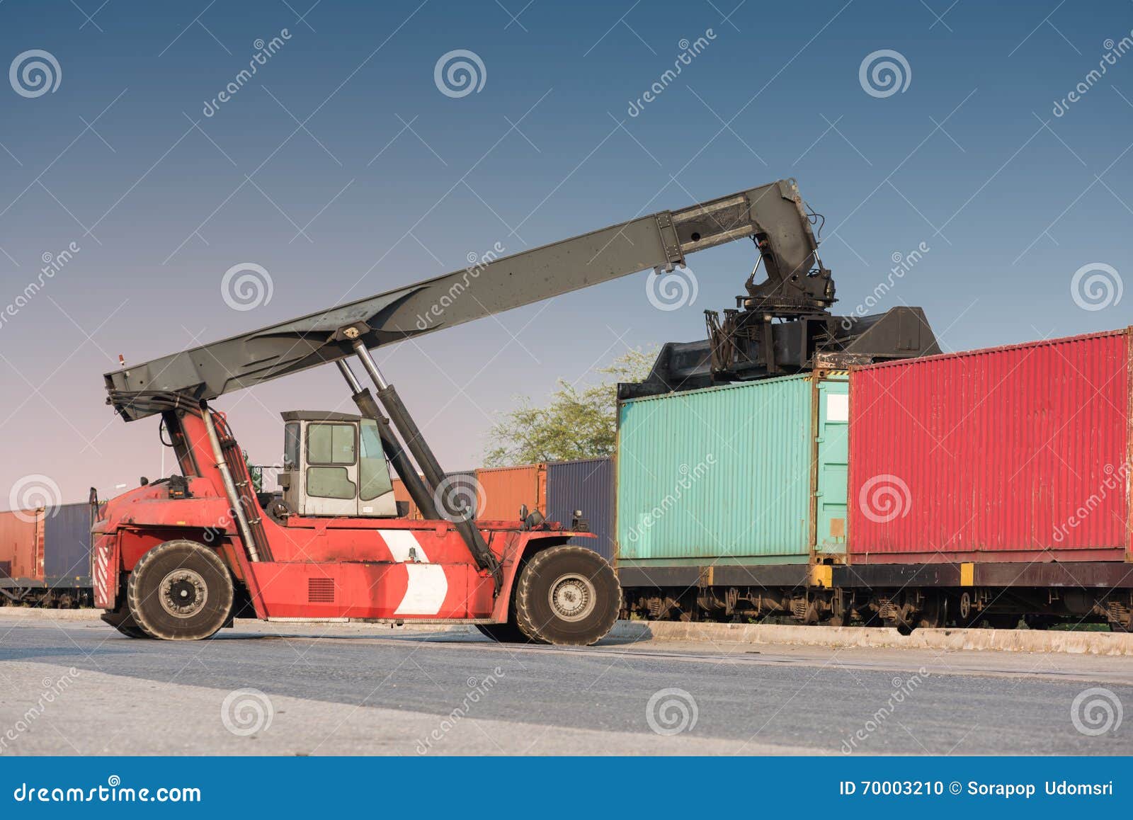 Forklift Handling Container Loading Box Stock Photo - Image of ...