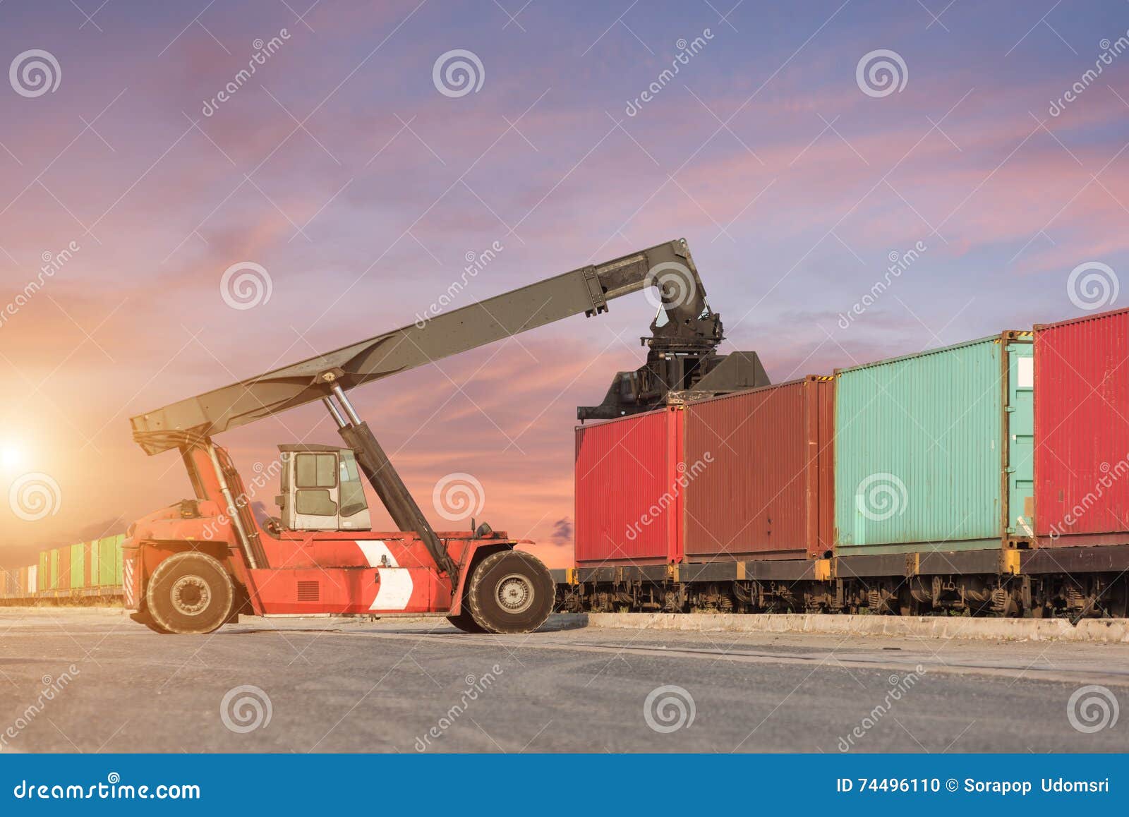 Forklift Handling Container Loading Box Stock Photo - Image of crane ...
