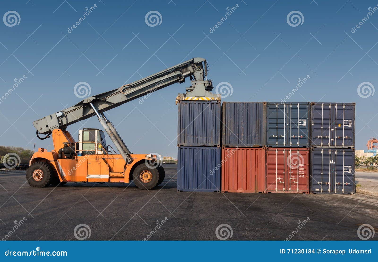 Forklift Handling the Containers Box Stock Photo - Image of heavy ...