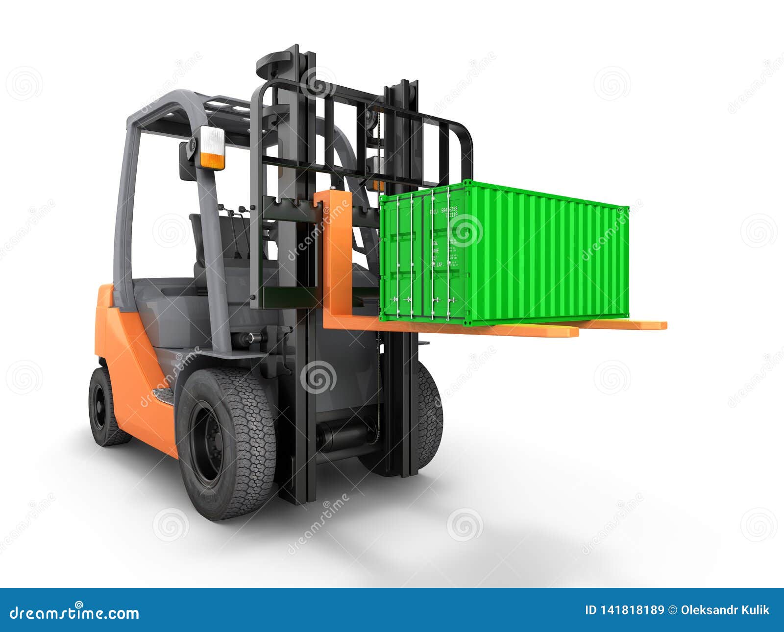 Forklift Handling Small Cargo Shipping Container Isolated on White ...
