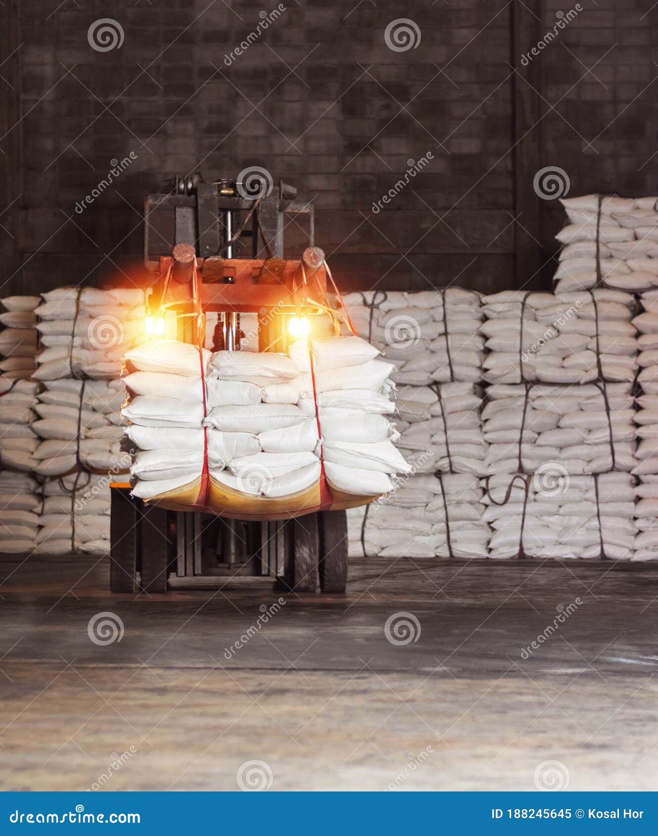 Forklift Handling Sugar Bag for Stuffing into Container for Expor Stock ...